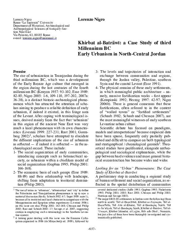 (PDF) Khirbet al-Batrawy: a Case Study of 3rd millennium BC Early ...