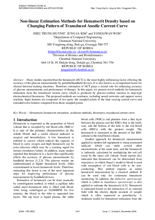 (PDF) Non-Linear Estimation Methods for Hematocrit Density Based on Changing Pattern of ...
