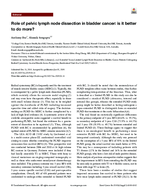 (PDF) Role of pelvic lymph node dissection in bladder cancer: is it ...