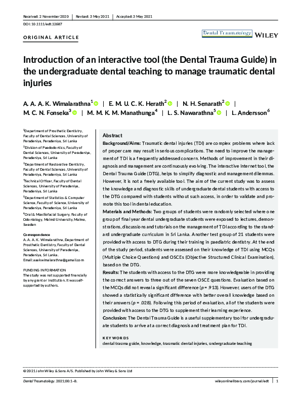 (PDF) Introduction of an interactive tool (the Dental Trauma Guide) in ...