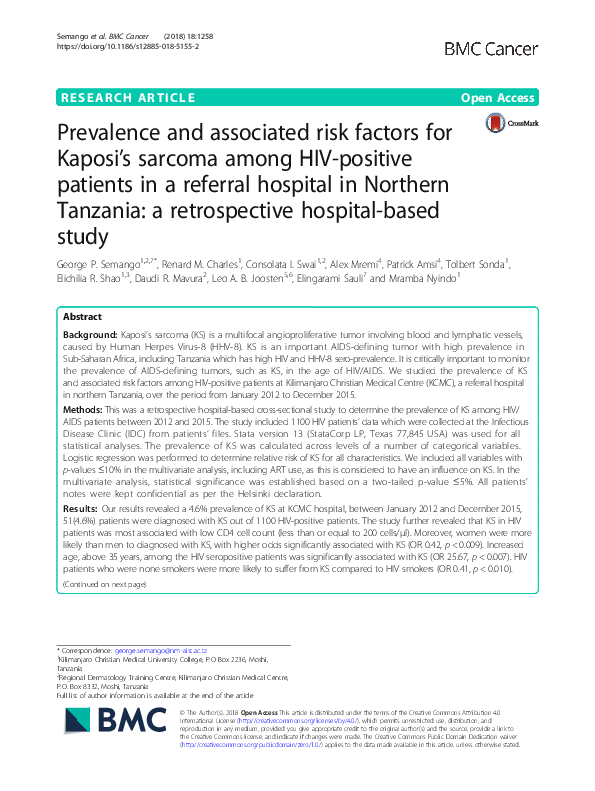 (PDF) Kaposi's Sarcoma Prevalence in HIV Patients