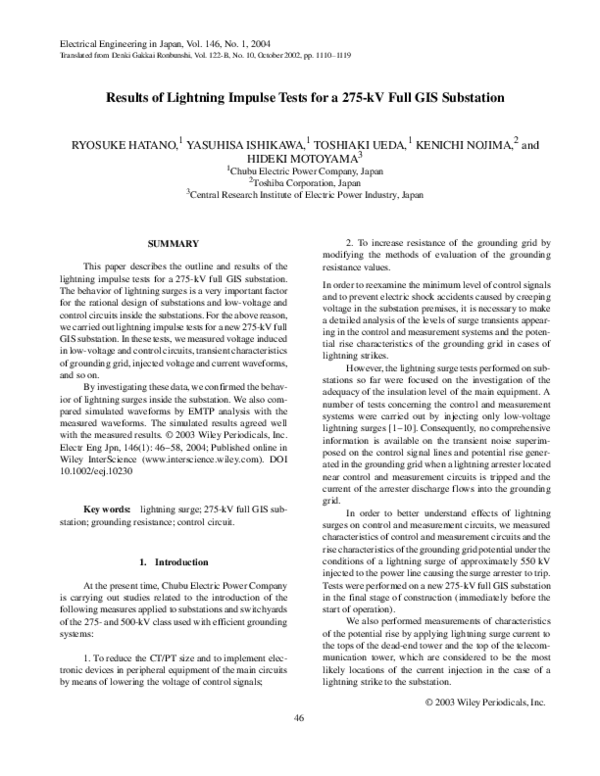 (PDF) Results of lightning impulse tests for a 275-kV full GIS substation