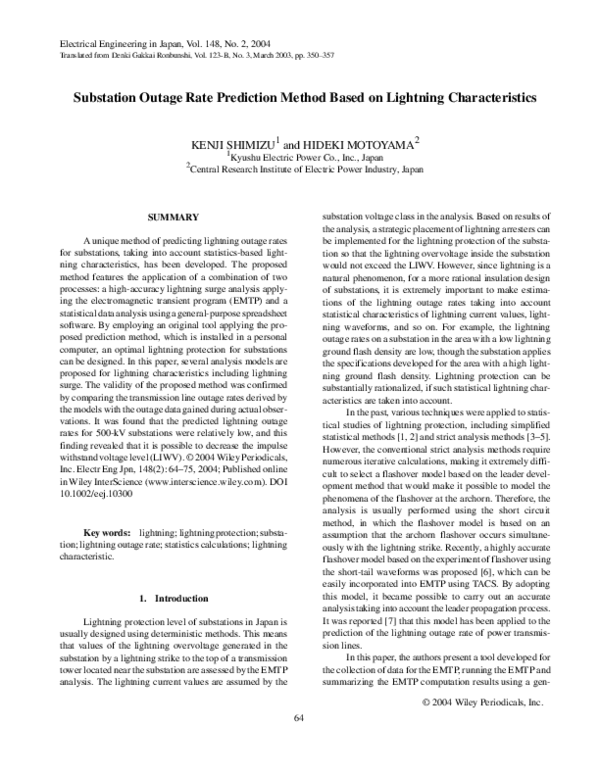 (PDF) Substation outage rate prediction method based on lightning characteristics