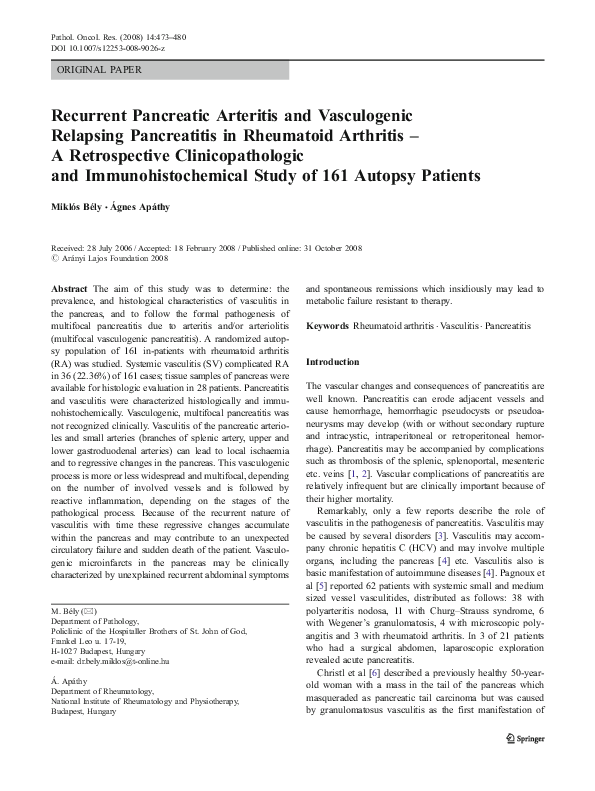 (PDF) Recurrent pancreatic arteritis and vasculogenic relapsing ...