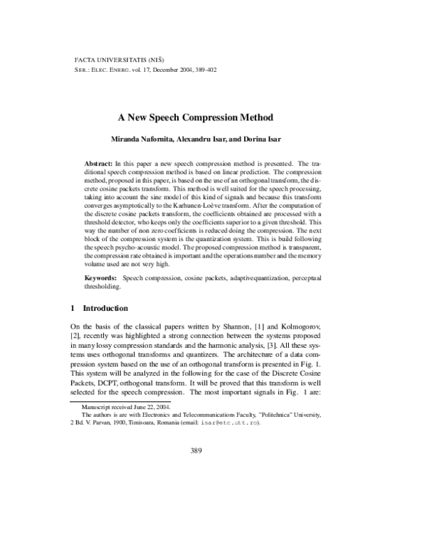 (PDF) A new speech compression method