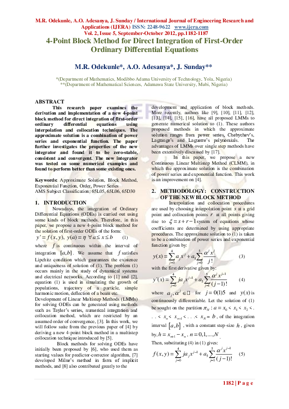 Pdf 4 Point Block Method For The Direct Integration Of First Order Ordinary Differential Equations