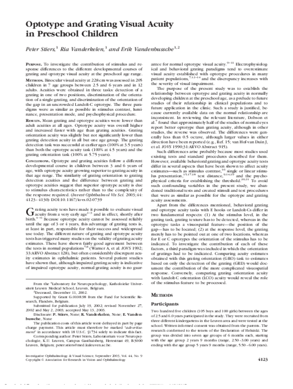 (PDF) Optotype and grating visual acuity in preschool children