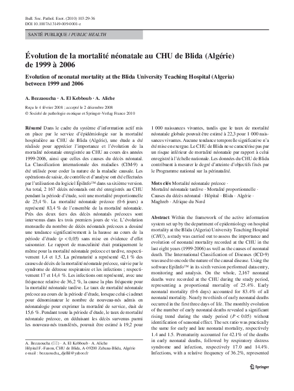 (PDF) Évolution de la mortalité néonatale au CHU de Blida (Algérie) de ...