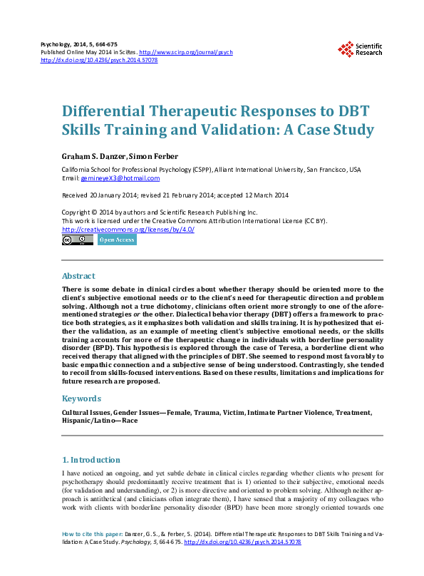(PDF) Differential Therapeutic Responses to DBT Skills Training and ...