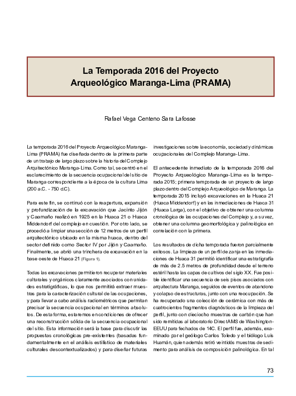 (PDF) La Temporada 2016 del Proyecto Arqueológico Maranga-Lima (PRAMA