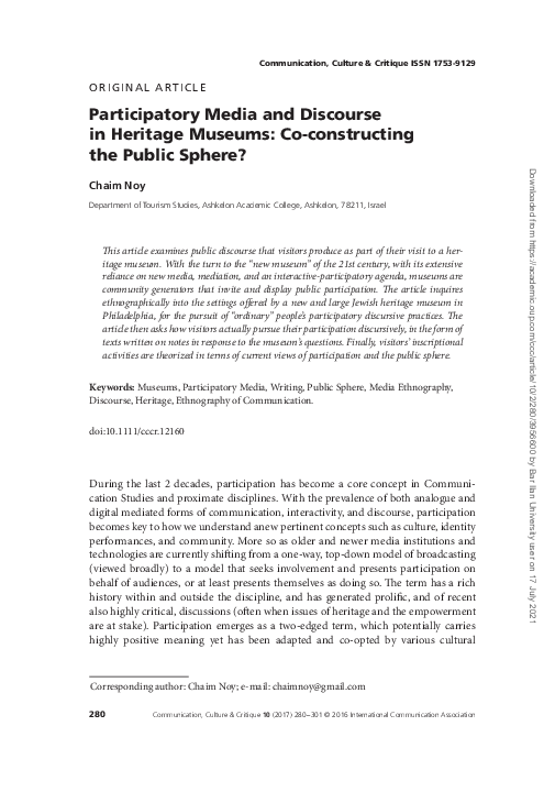 (PDF) Participatory Media and Discourse in Heritage Museums: Co ...