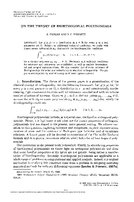 (PDF) On the theory of biorthogonal polynomials
