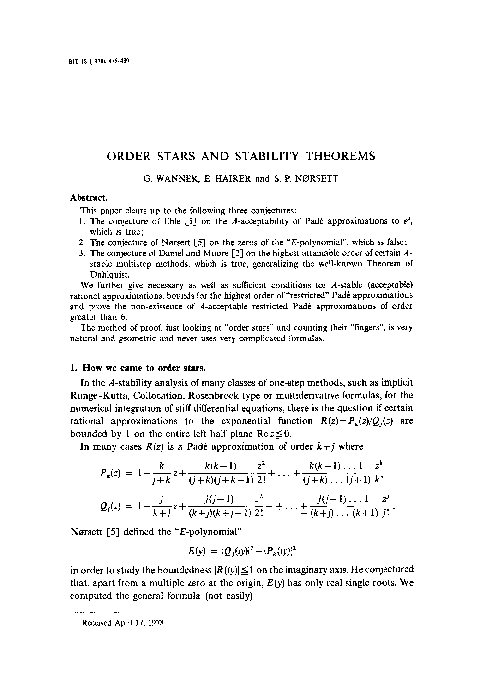 (PDF) Order stars and stability theorems