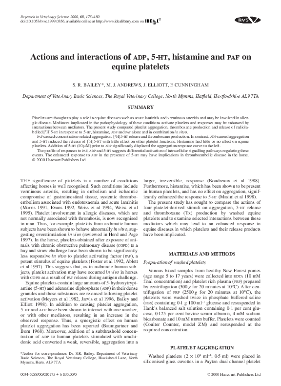 (PDF) Actions and interactions of , 5- , histamine and on equine platelets
