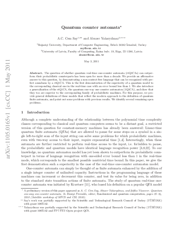 (PDF) Quantum Counter Automata