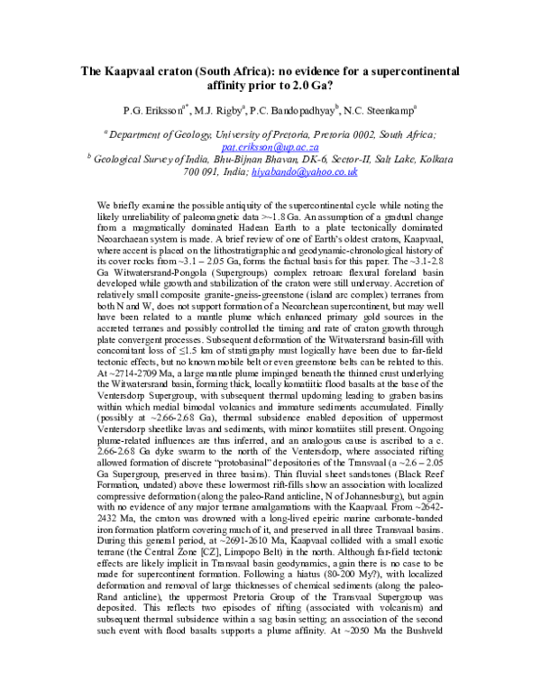 (PDF) The Kaapvaal Craton, South Africa: no evidence for a ...
