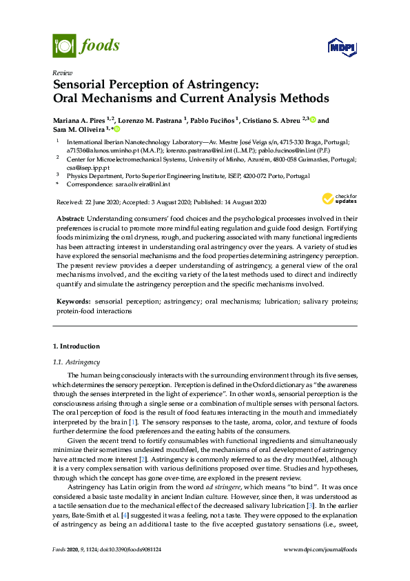 (PDF) Sensorial Perception of Astringency: Oral Mechanisms and Current ...