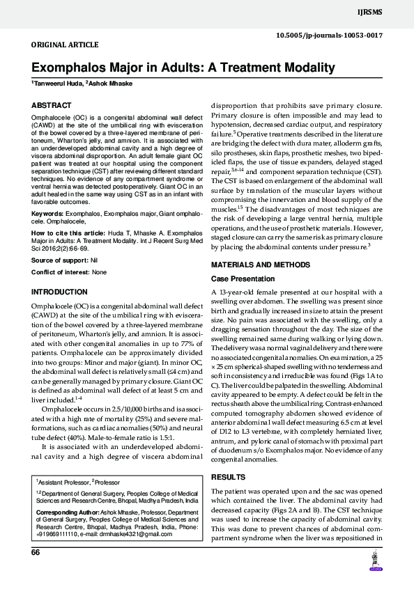 (PDF) Exomphalos Major in Adults: A Treatment Modality