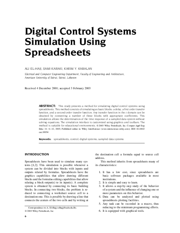 (PDF) Digital control systems simulation using spreadsheets