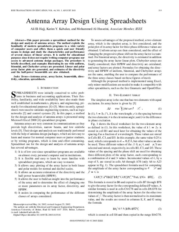 (PDF) Antenna array design using spreadsheets