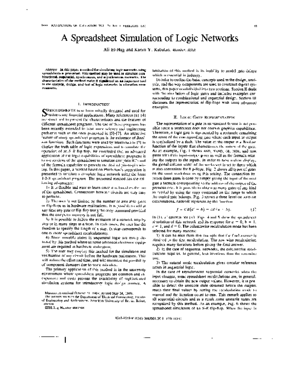 Pdf A Spreadsheet Simulation Of Logic Networks