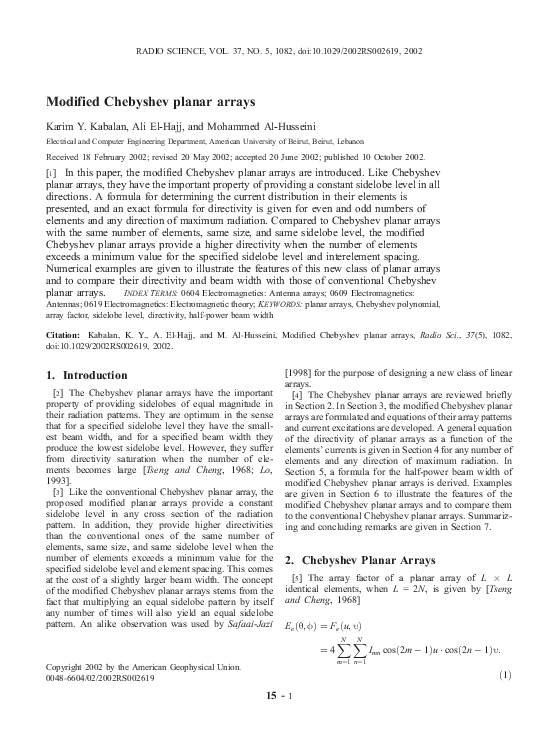 (PDF) Modified Chebyshev planar arrays