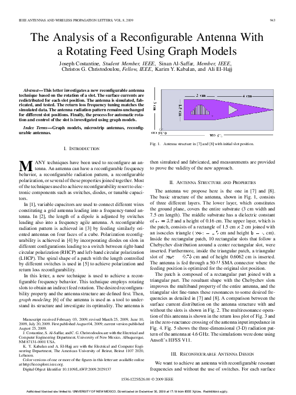 (PDF) The Analysis of a Reconfigurable Antenna With a Rotating Feed ...