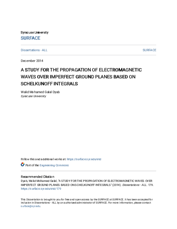 (PDF) A Study for the Propagation of Electromagnetic Waves Over Imperfect Ground Planes Based on ...