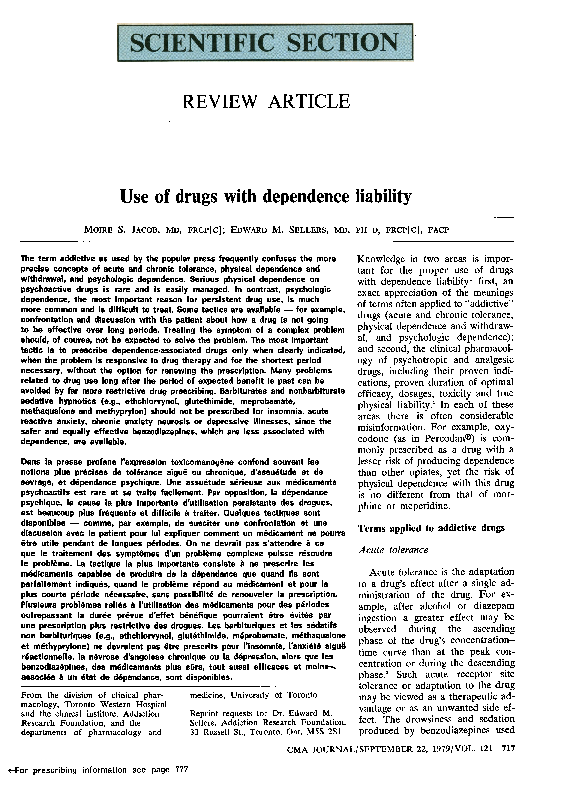 (PDF) Managing Psychologic Dependence on Drugs