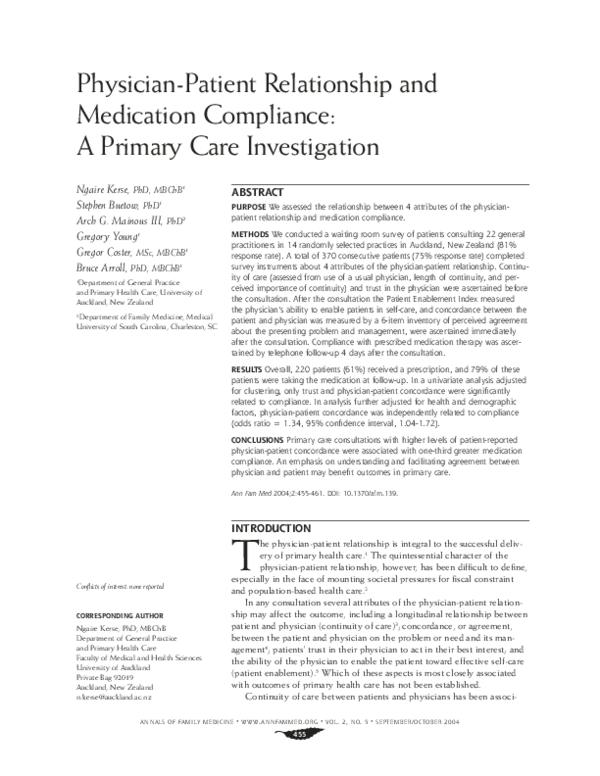 (PDF) Physician-Patient Relationship and Medication Compliance: A ...
