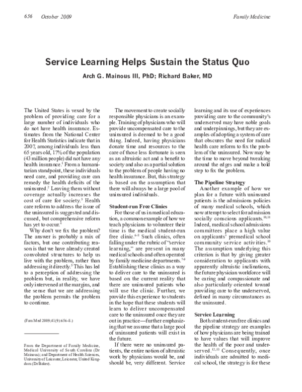 (PDF) Service learning helps sustain the status quo