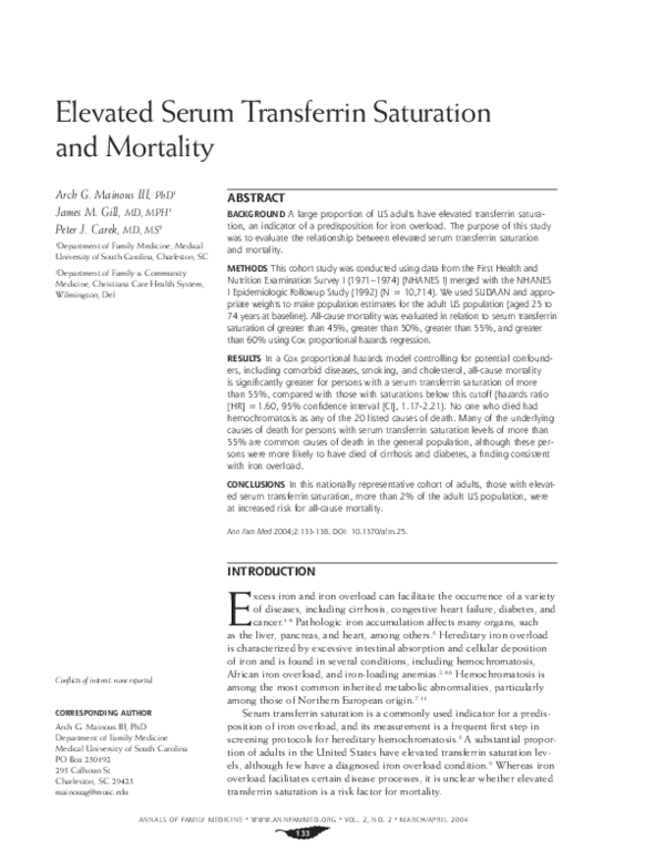 (PDF) Elevated transferrin saturation and mortality
