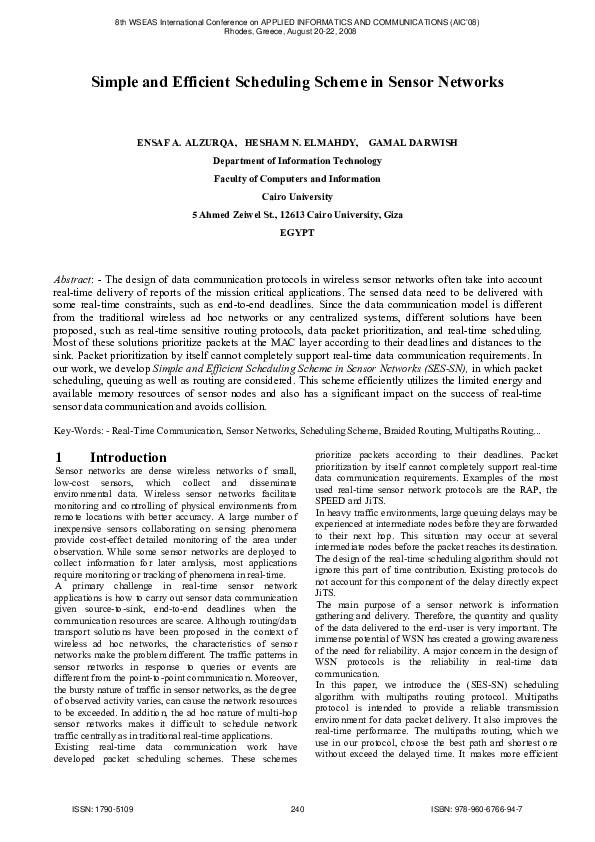 (PDF) Efficient Scheduling Scheme for Wireless Sensor Networks
