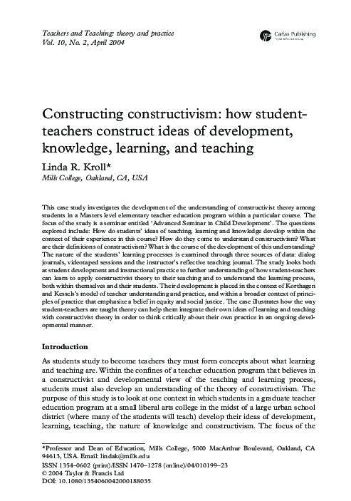(PDF) Constructing constructivism: how student‐teachers construct ideas of development ...