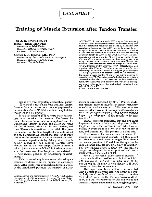 (PDF) Training of Muscle Excursion after Tendon Transfer