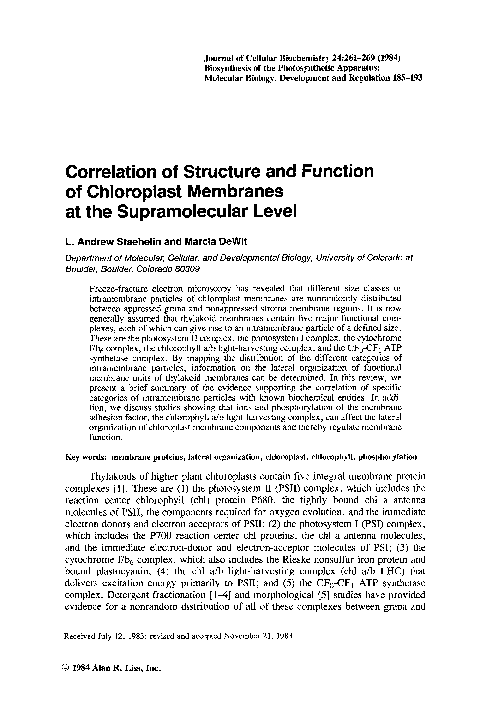 (PDF) Correlation of structure and function of chloroplast membranes at ...