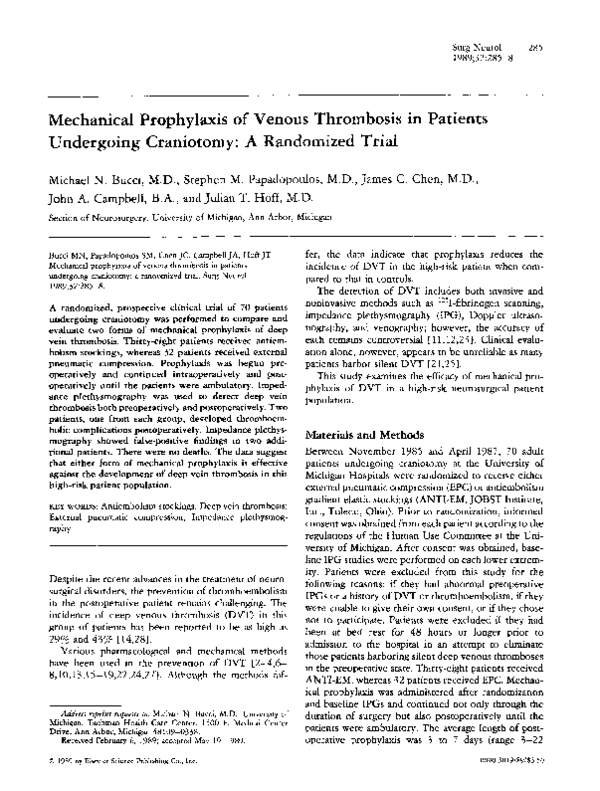 (PDF) Mechanical prophylaxis of venous thrombosis in patients ...