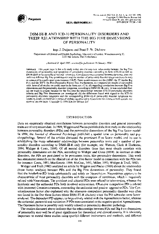(PDF) DSM-III-R and ICD-10 personality disorders and their relationship ...