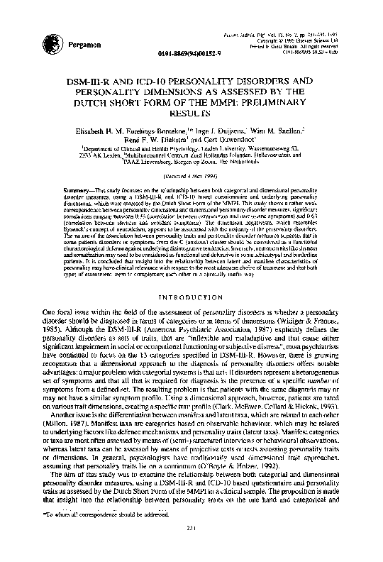 (PDF) DSM-III-R and ICD-10 personality disorders and personality ...