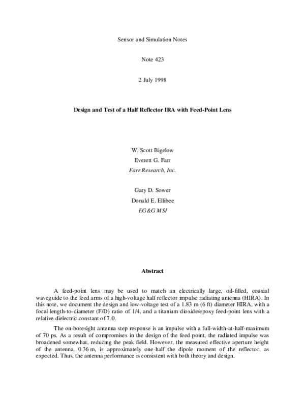 (PDF) Design and Test of a Half Reflector IRA with Feed-Point Lens