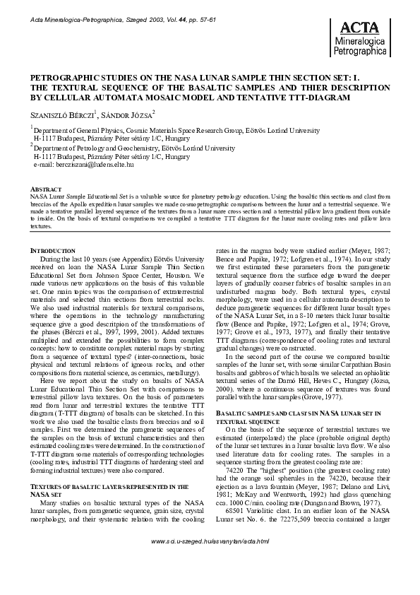 (PDF) Petrographic Studies on the Nasa Lunar Sample Thin Section Set: I ...