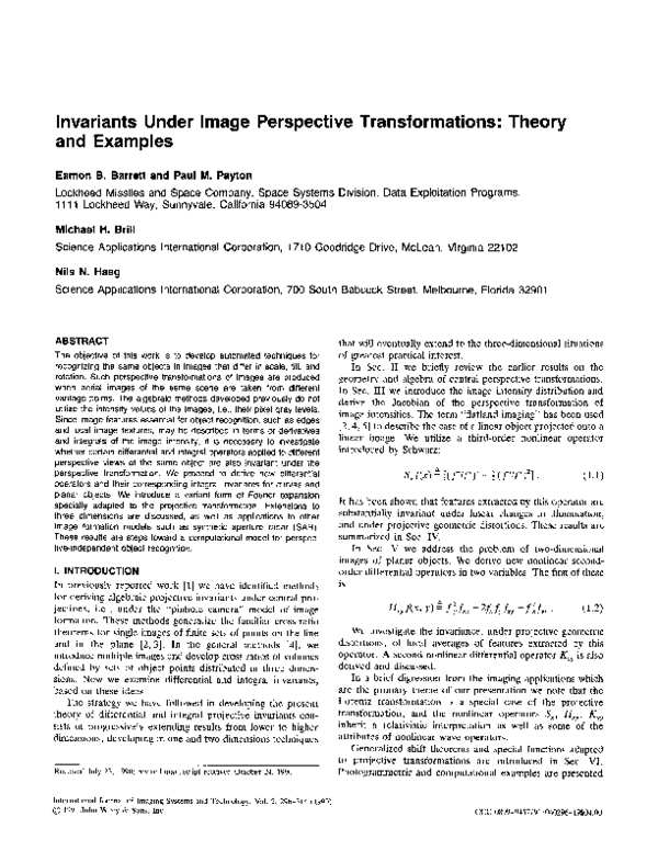 (PDF) Invariants under image perspective transformations: Theory and ...