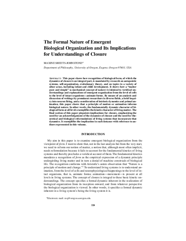 (PDF) The Formal Nature of Emergent Biological Organization and Its ...