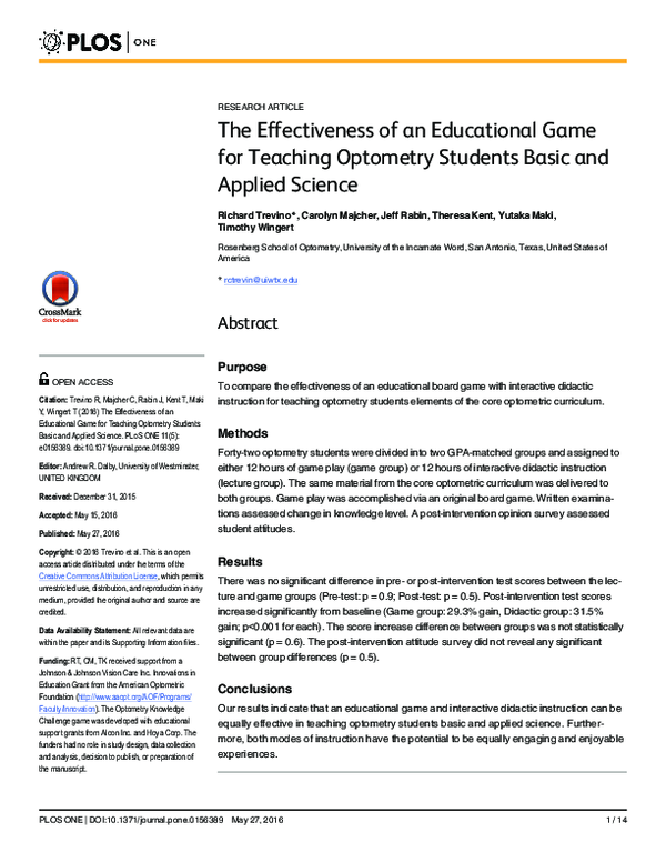 (PDF) The Effectiveness of an Educational Game for Teaching Optometry ...