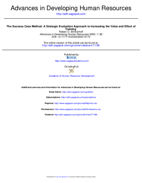 (PDF) The Success Case Method: A Strategic Evaluation Approach to ...