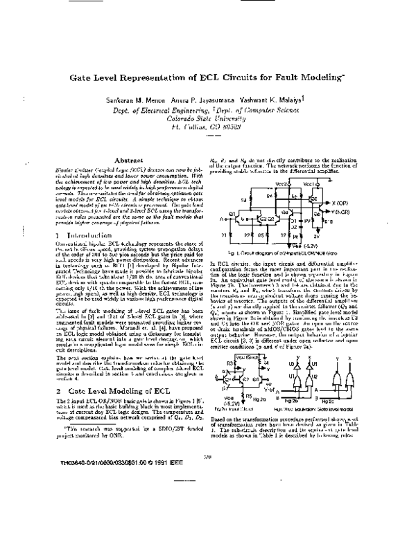 (PDF) Gate level representation of ECL circuits for fault modeling
