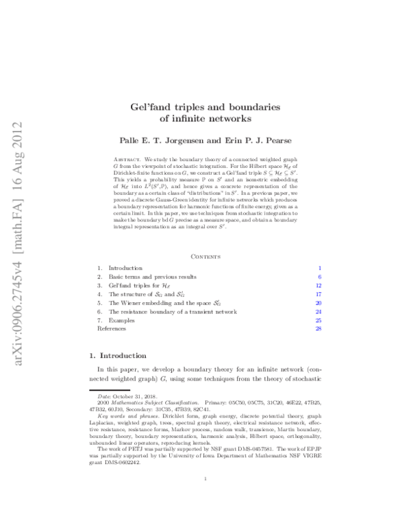 (PDF) Gel'fand triples and boundaries of infinite networks