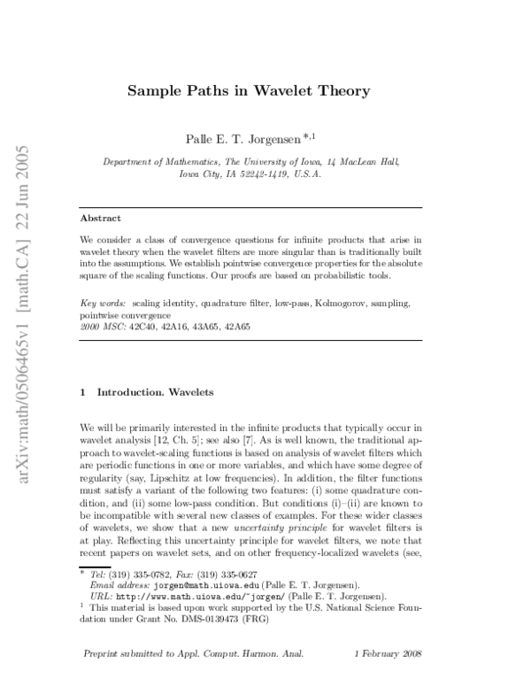 (PDF) Sample Paths in Wavelet Theory | Palle Jorgensen - Academia.edu