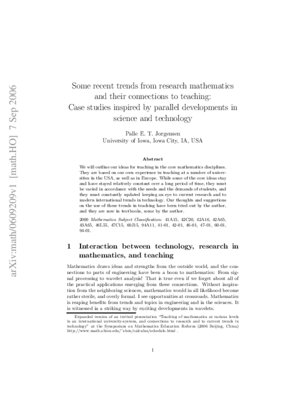 (PDF) Some recent trends from research mathematics and their ...