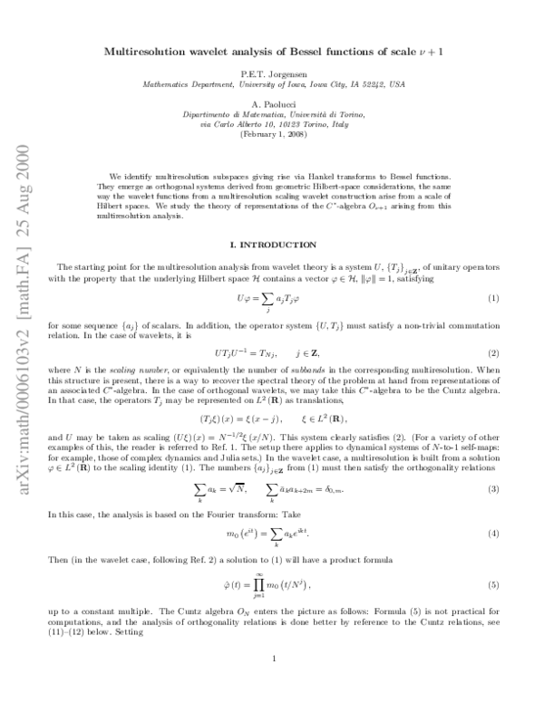 Pdf Multiresolution Wavelet Analysis Of Bessel Functions Of Scale
